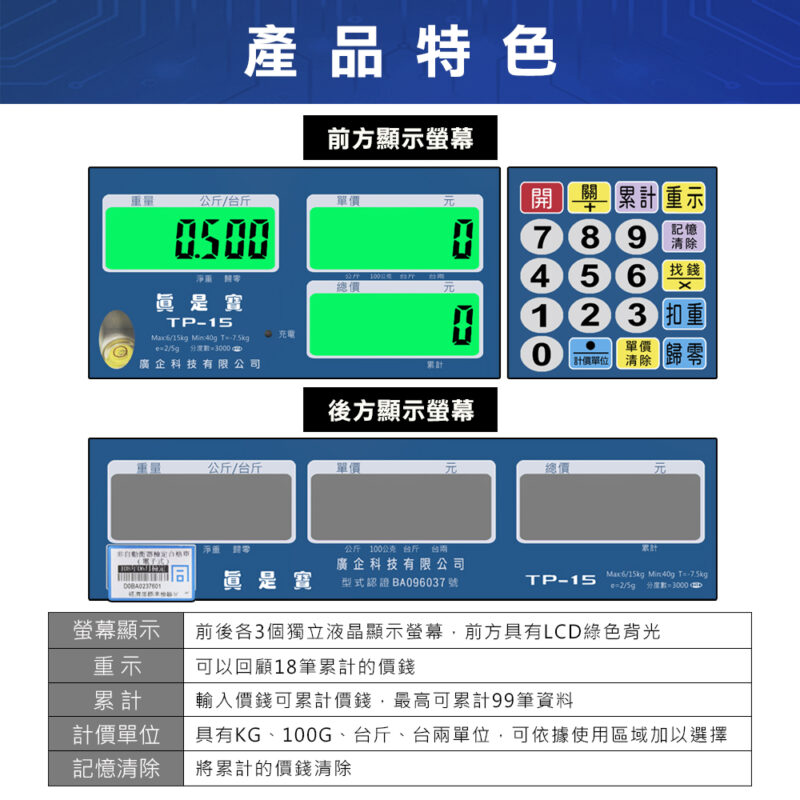 TP-15計價秤 - 尚和國際衡器有限公司 | 專業電子秤、磅秤與檢測設備方案
